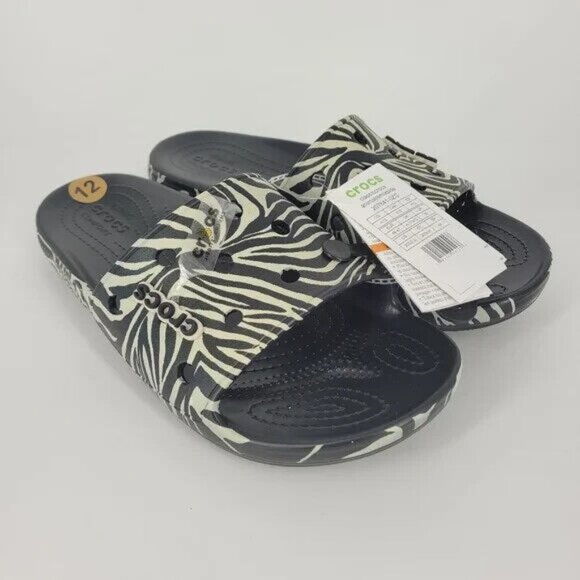 CROCS | Shoes | Crocs Sandals Slides Slip On Animal Print Zebra Black ...